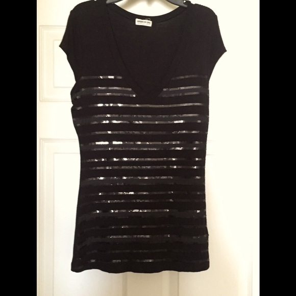 American Rag | Tops | Sequin Tee Shirt Black Womens Medium Barely There ...